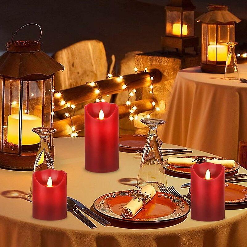 Red LED candles 10/12/15cm Set of 3 real wax candles Flameless candles ...