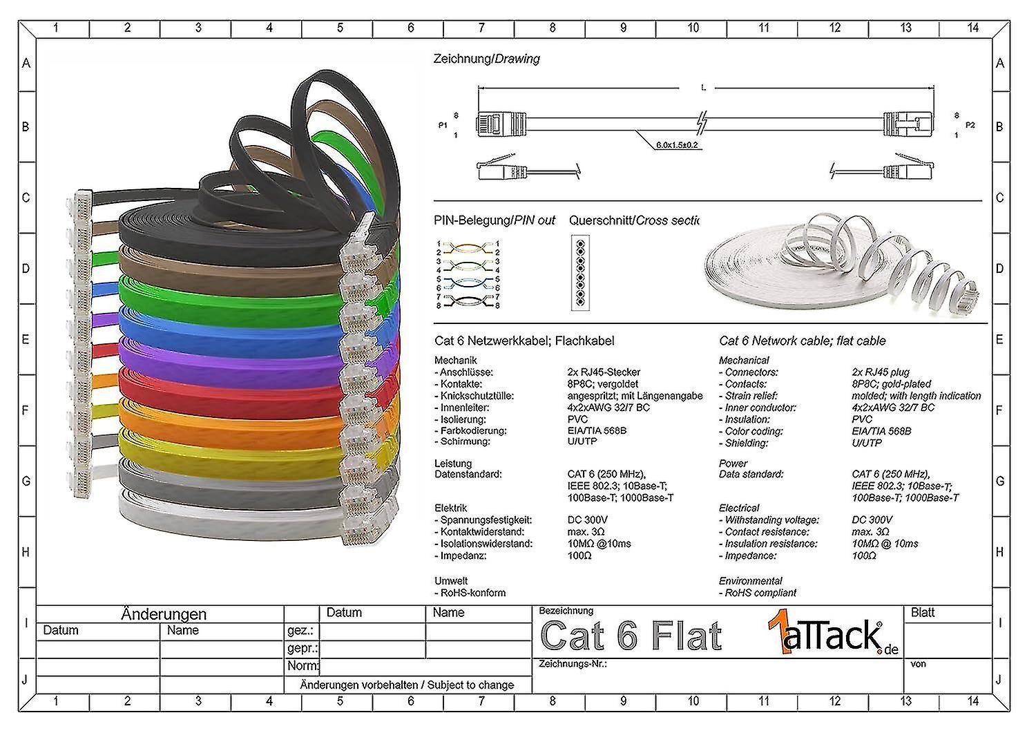 3m - 5 Colors (02) - Cat.6 Flat Network Cable Cat6 Ultra Cat6 Patch ...