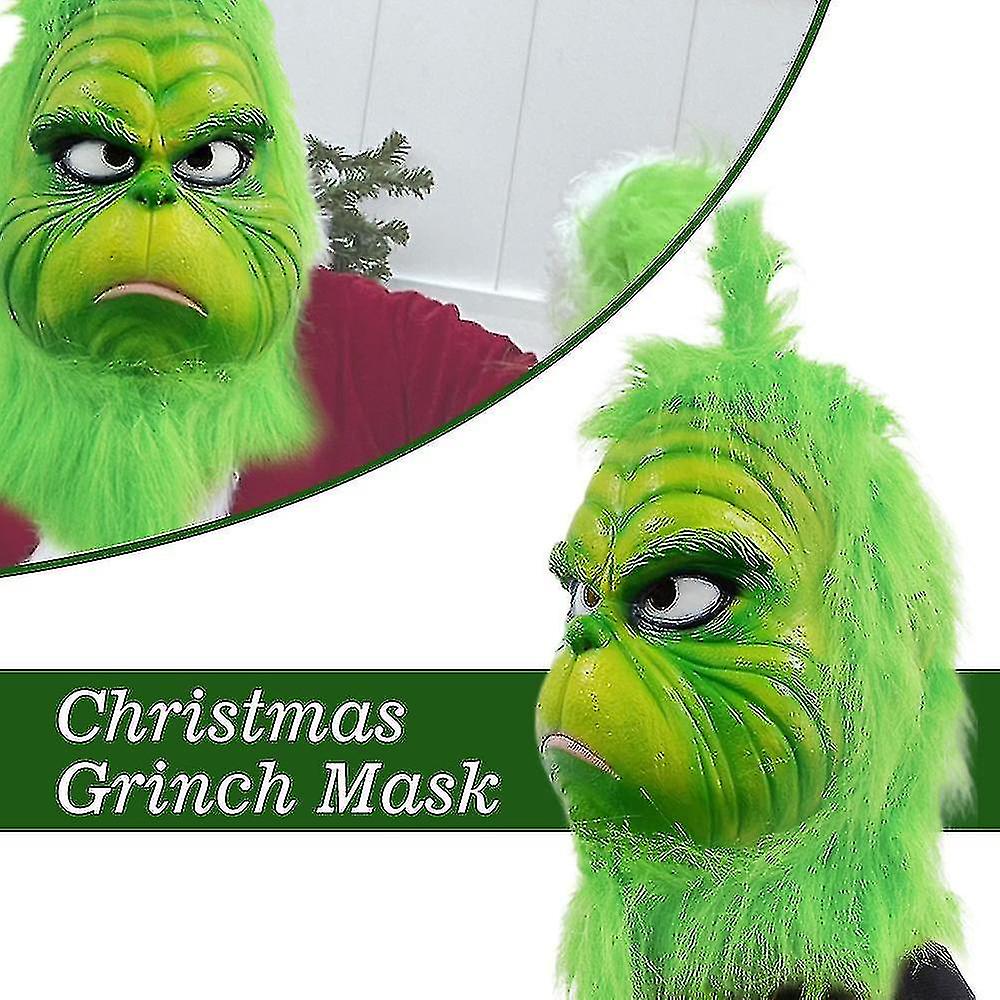 Christmas The Grinch Full Head Latex Mask Xmas Hat Monster Adult Gloves ...