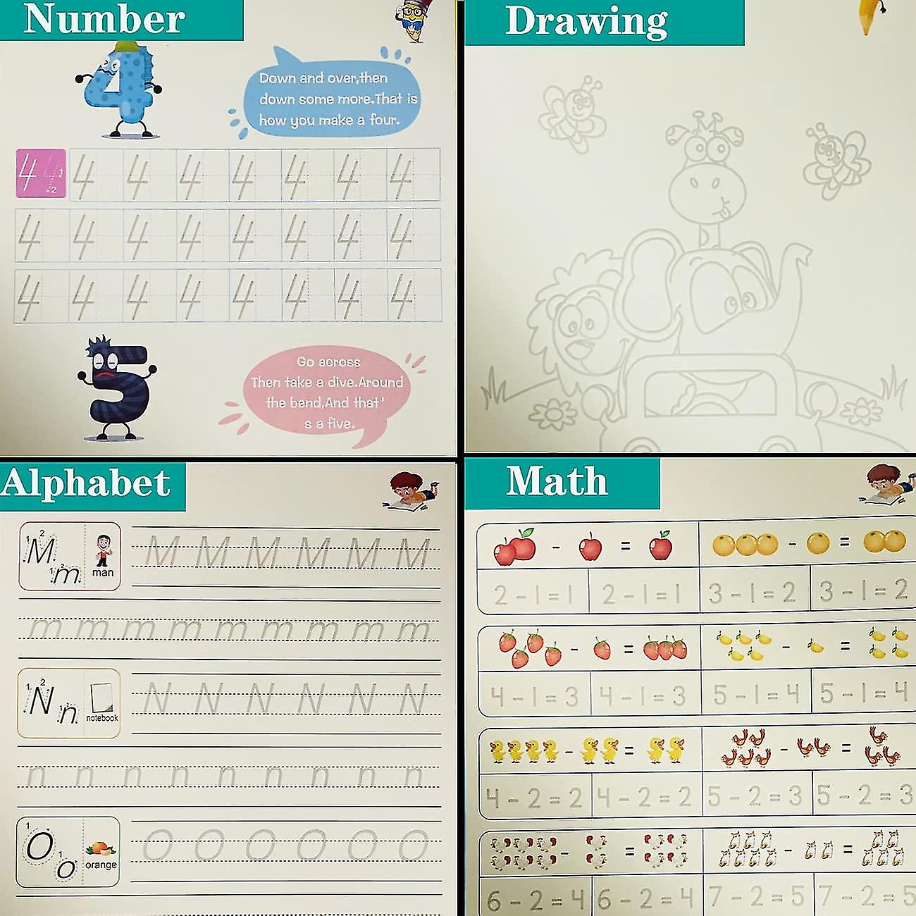 4pcs Grooved Handwriting Book Practice, Magic Copybook For Kidsgroovd ...
