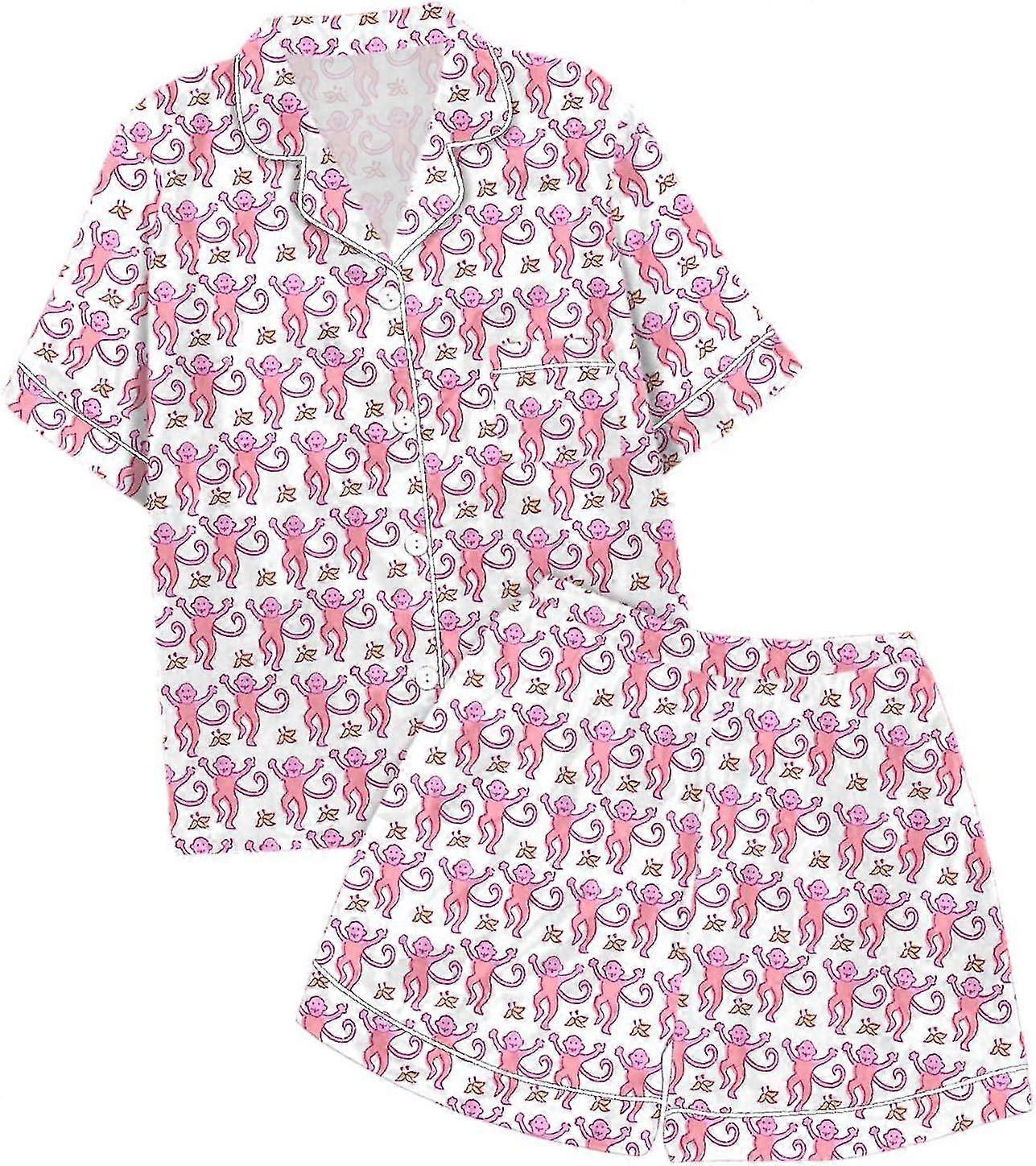 Women 2 Piece Floral Pajamas Set Y2k Short Sleeve Monkey Bunny Tiger ...