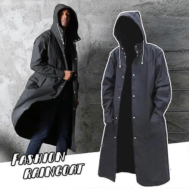 Waterproof Long Black Raincoat Men Rain Coat Hooded Trench Jacket ...