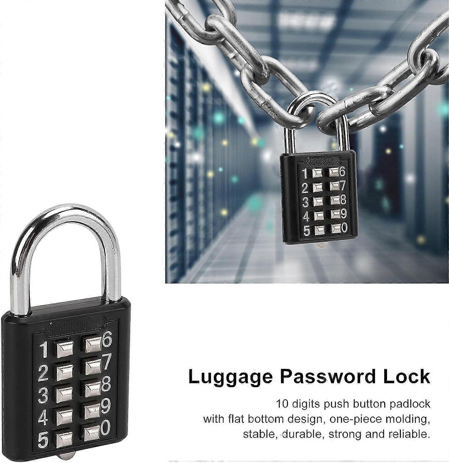 Combination Lock, 10 Digit Push Button Padlock Black Luggage Lock Gym ...