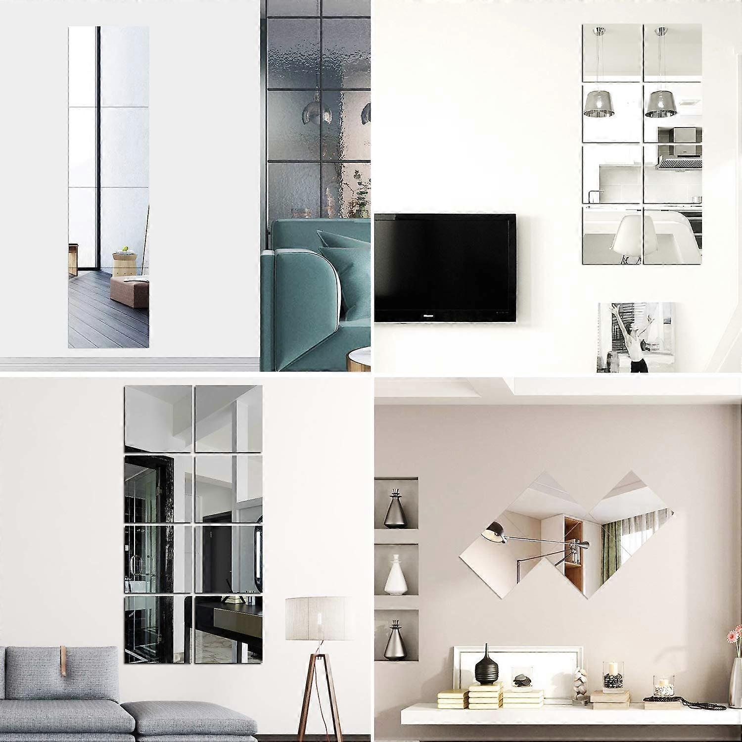 Self-adhesive Wall Mirrors 8 Pieces HD Frameless Square Mirrors for ...