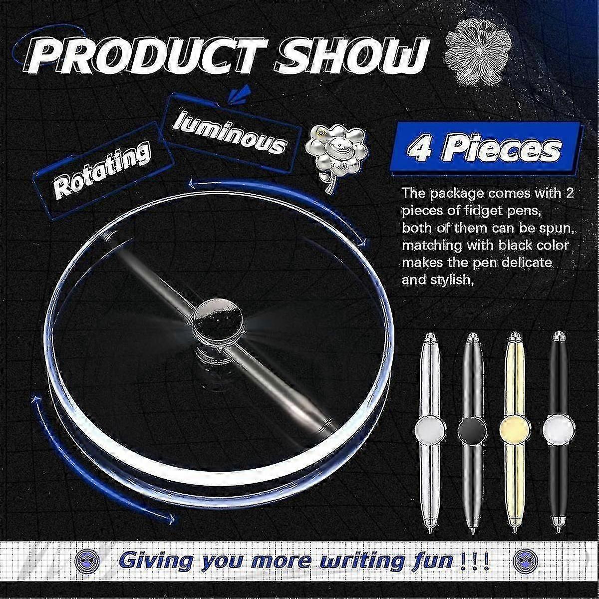 4Pcs Fidget Pen Spinner Pen with LED Light Multi Functional Cool ...