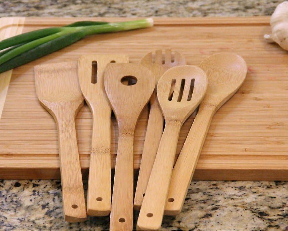 7 Pc. Organic Bamboo Kitchen Utensil Set with Holder | Fruugo UK
