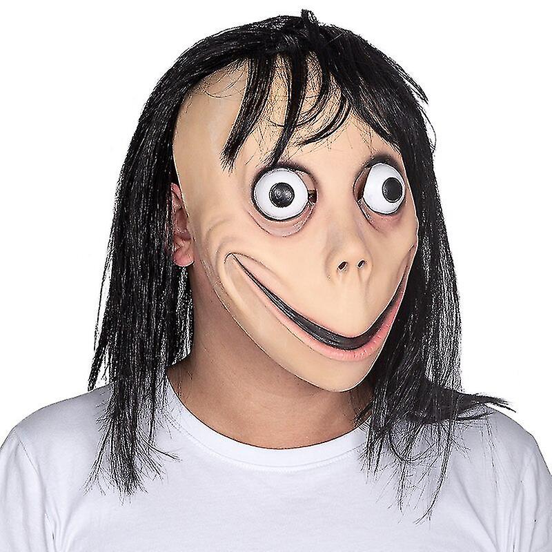 Momo Mask Games Latex Scary With Long Hair Adult Halloween Costume ...
