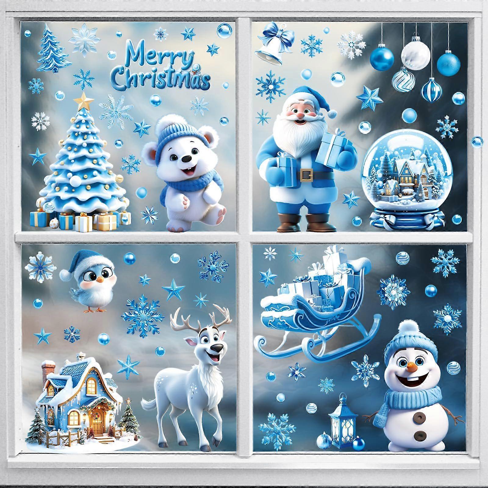 110Pcs 3D Christmas Window Clings, Snowflakes & Festive Characters ...
