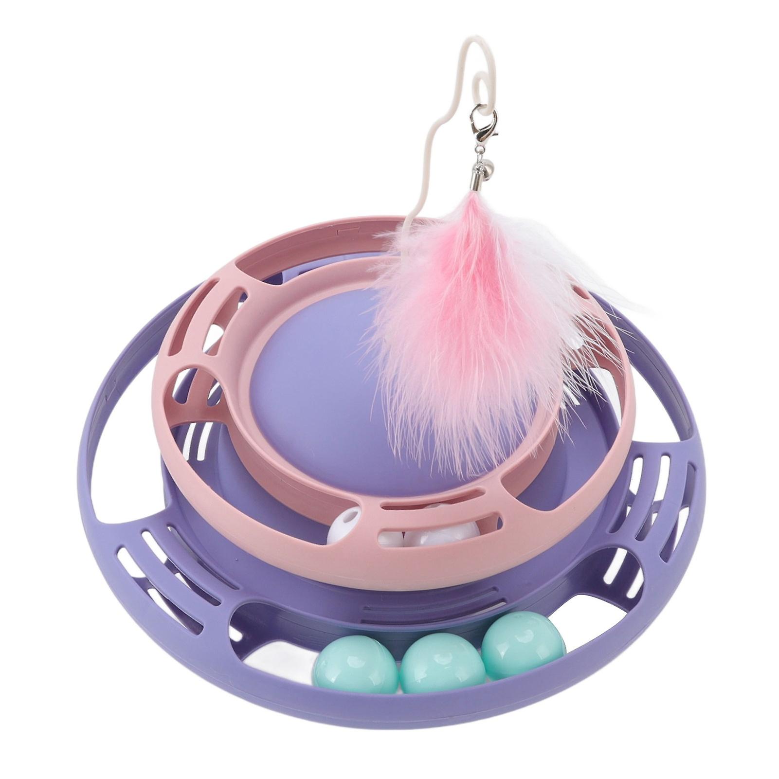 Interactive Cat Turntable Toy with Roller Tracks Ball and Teasing Stick ...