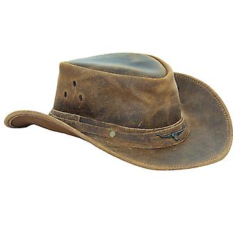 Cowboy Aussie Real Leather Hat Australian Tan Brown Western Outback ...