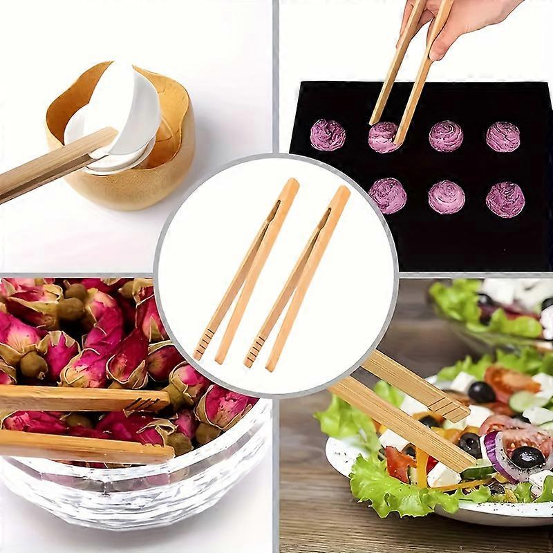 4pcs 7 Inch Bamboo Toaster Tongs For Toast Pickles Tea Cooking Kitchen ...