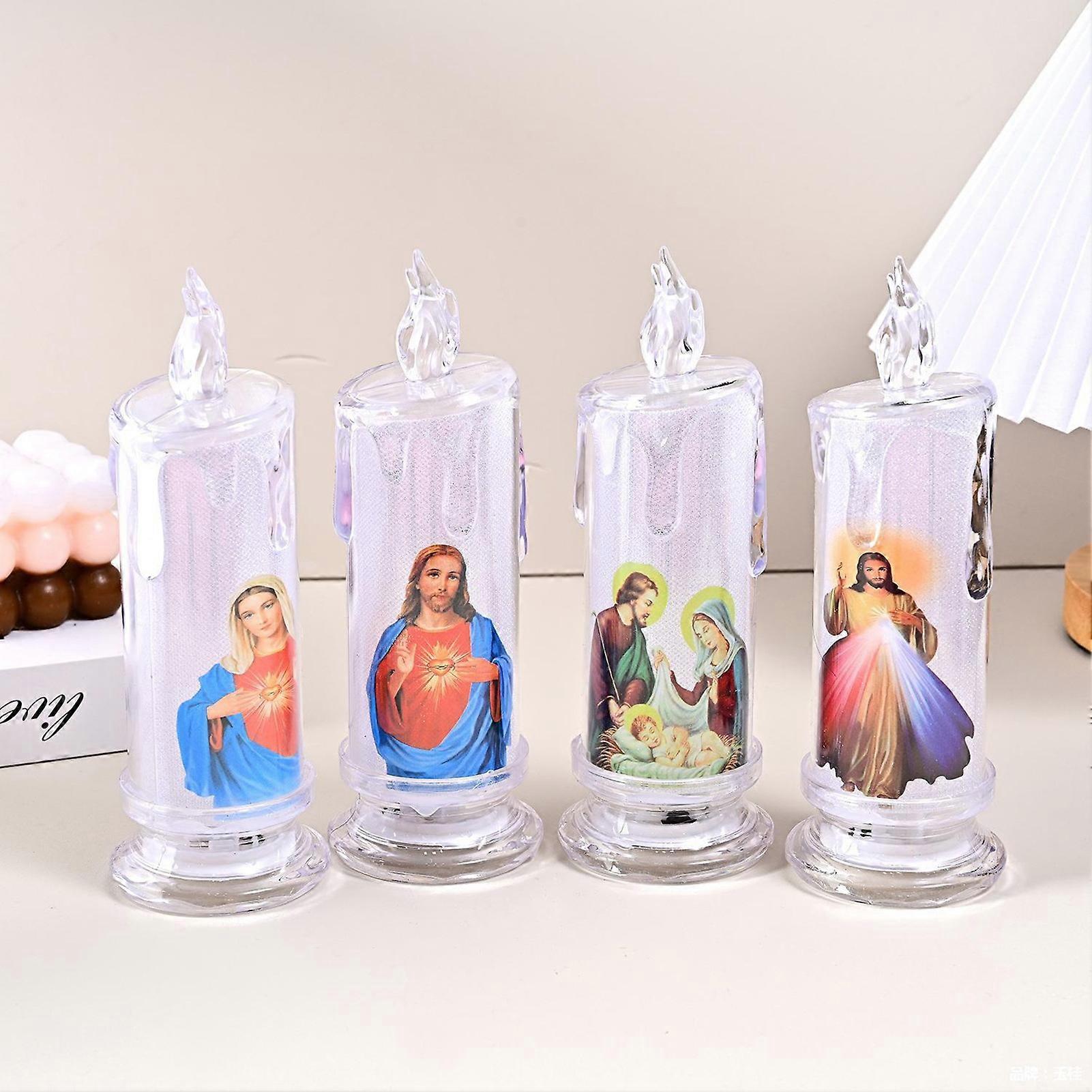 1/4Pcs LED Prayer Flameless Candle Holy Family Jesus Joseph Virgin Mary ...
