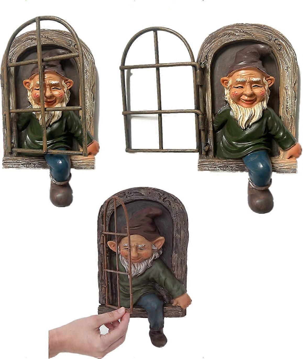 Garden Gnome Statue Elf Out The Door Tree Hugger, Garden Peeker Yard ...