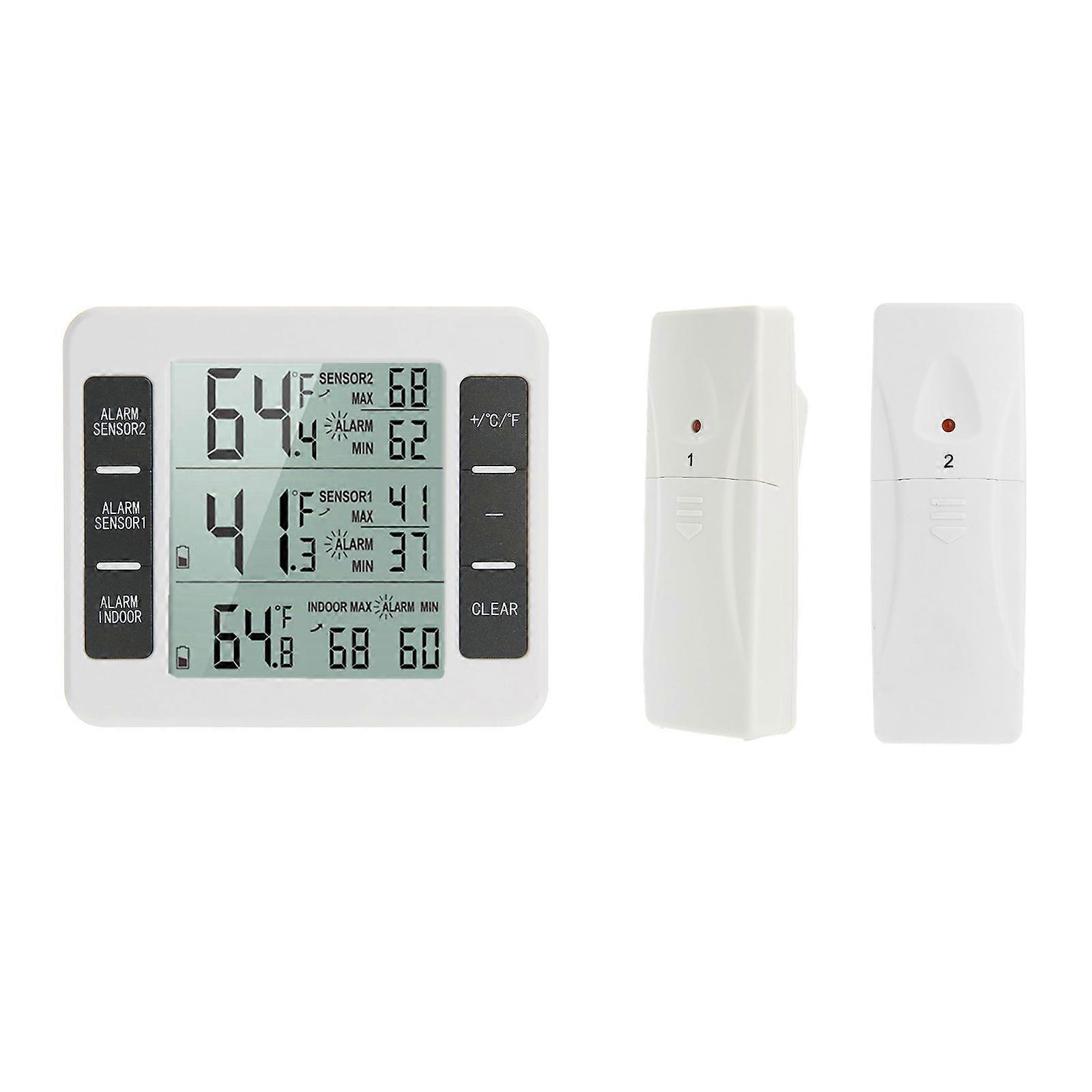 Wireless Digital Freezer Alarm Thermometer Fridge Home Indoor Outdoor 2 ...