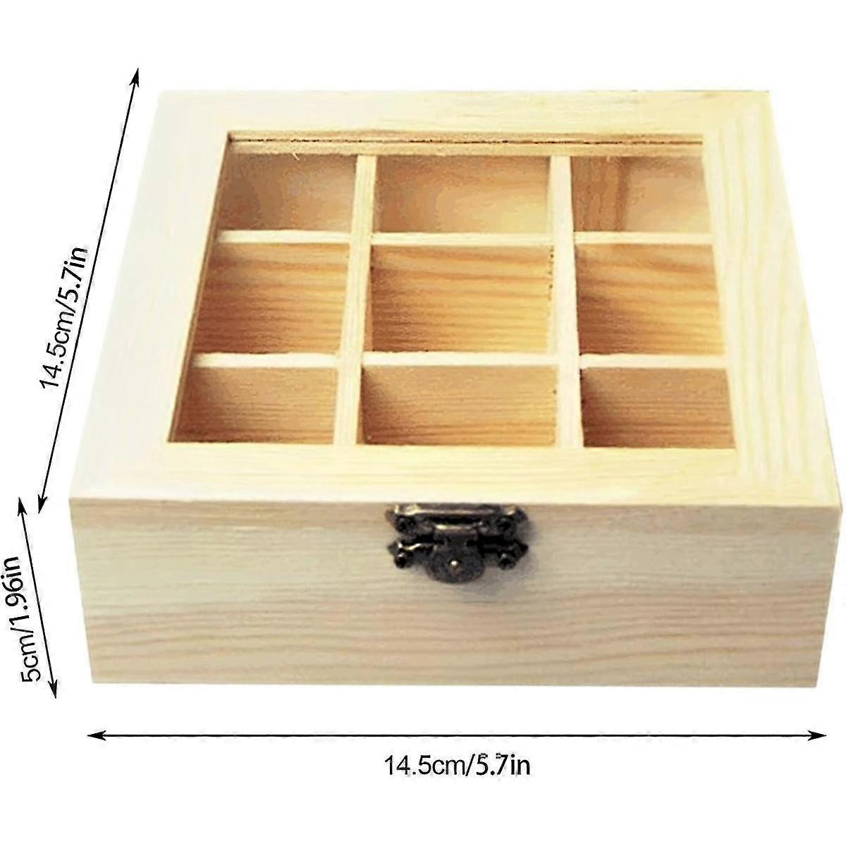 Tea Storage Box With 9 Compartments, Transparent Glass Top ...