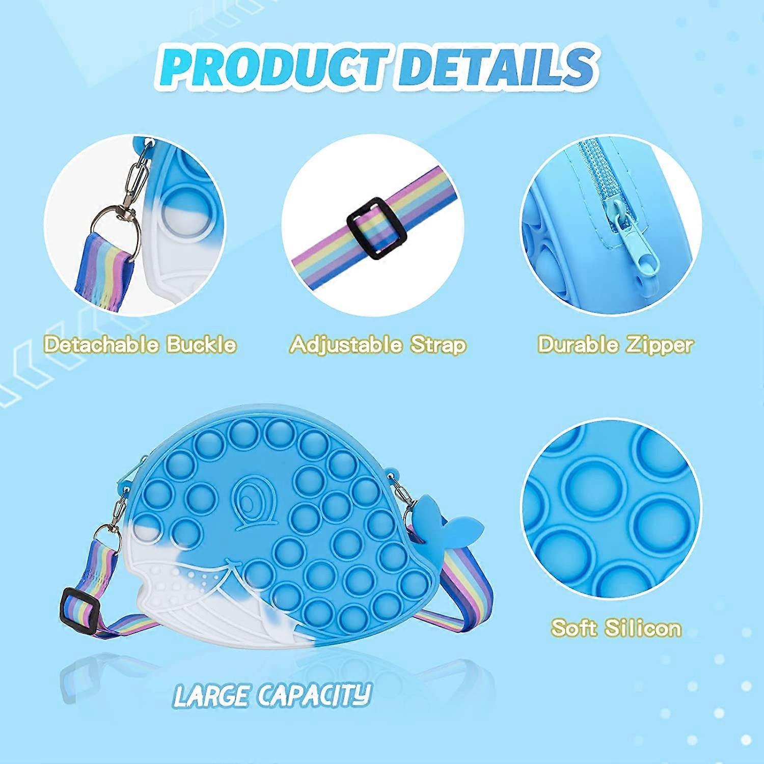 Fish Pop Purse Crossbody Bag for Girls Fidget Toys Pop Purse Whale Pop ...