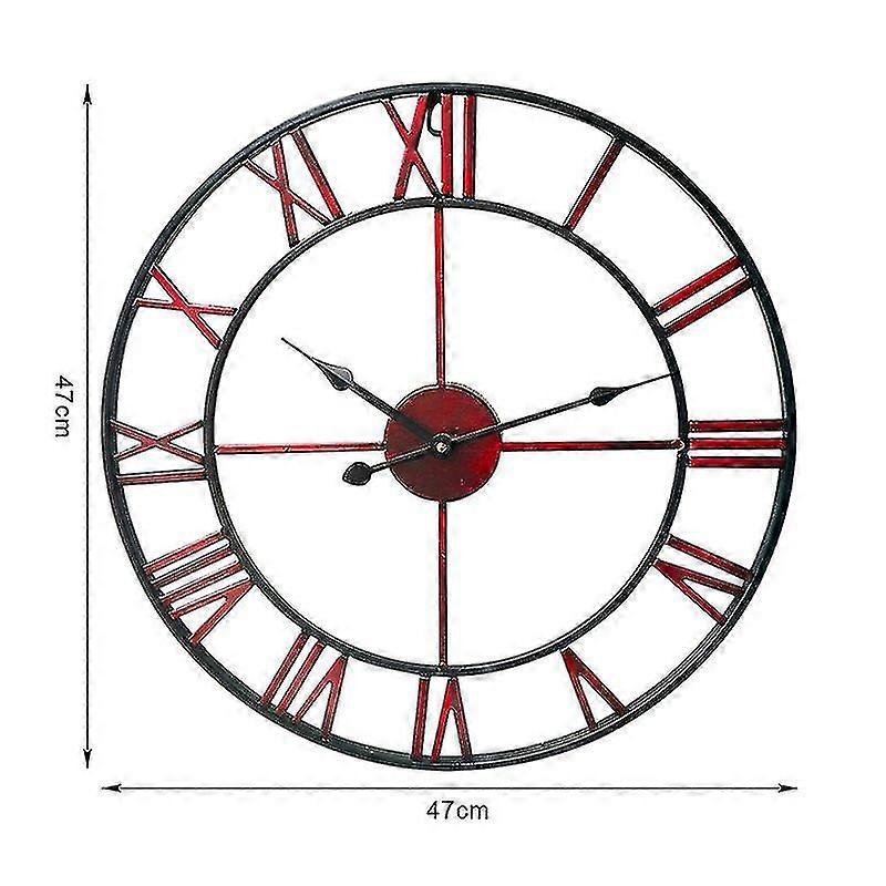 47CM Red Metal Roman Numerals Wall Clock XH | Fruugo UK