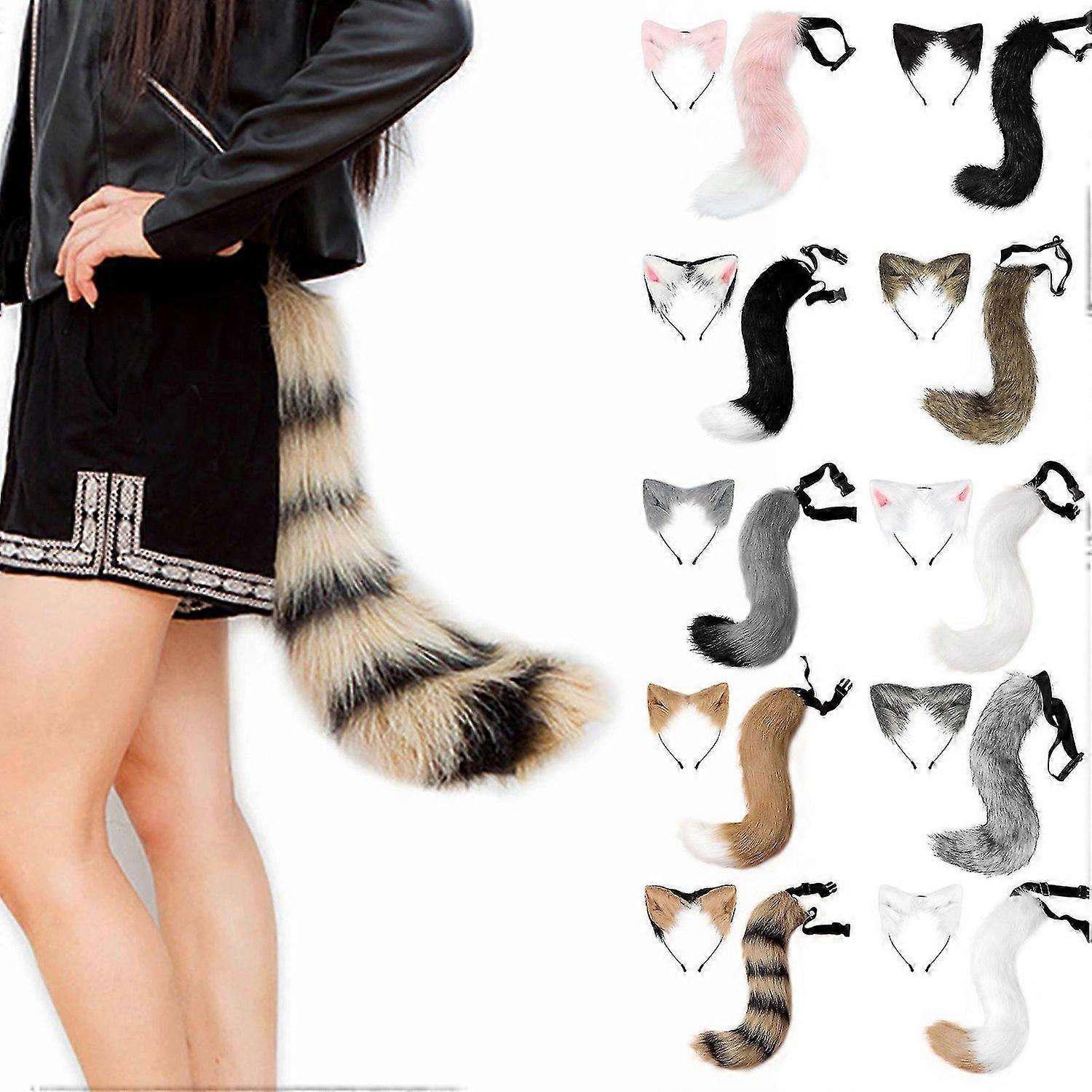 Fox Tail Headdress Handmade Simulated Fox Tail Cat Ear Set Halloween ...