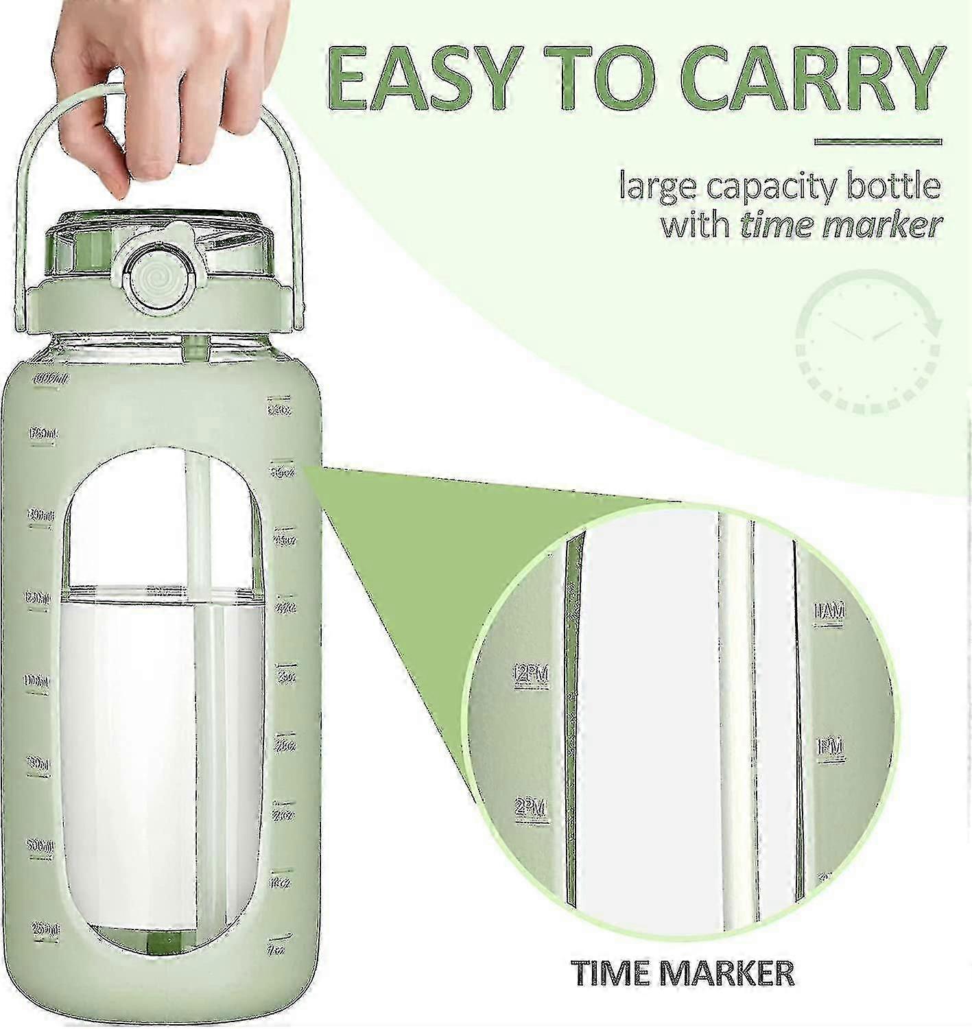 Bluego 64oz Glass Water Bottles With Straw Time Marker Half Gallon Large Motivational Water ...