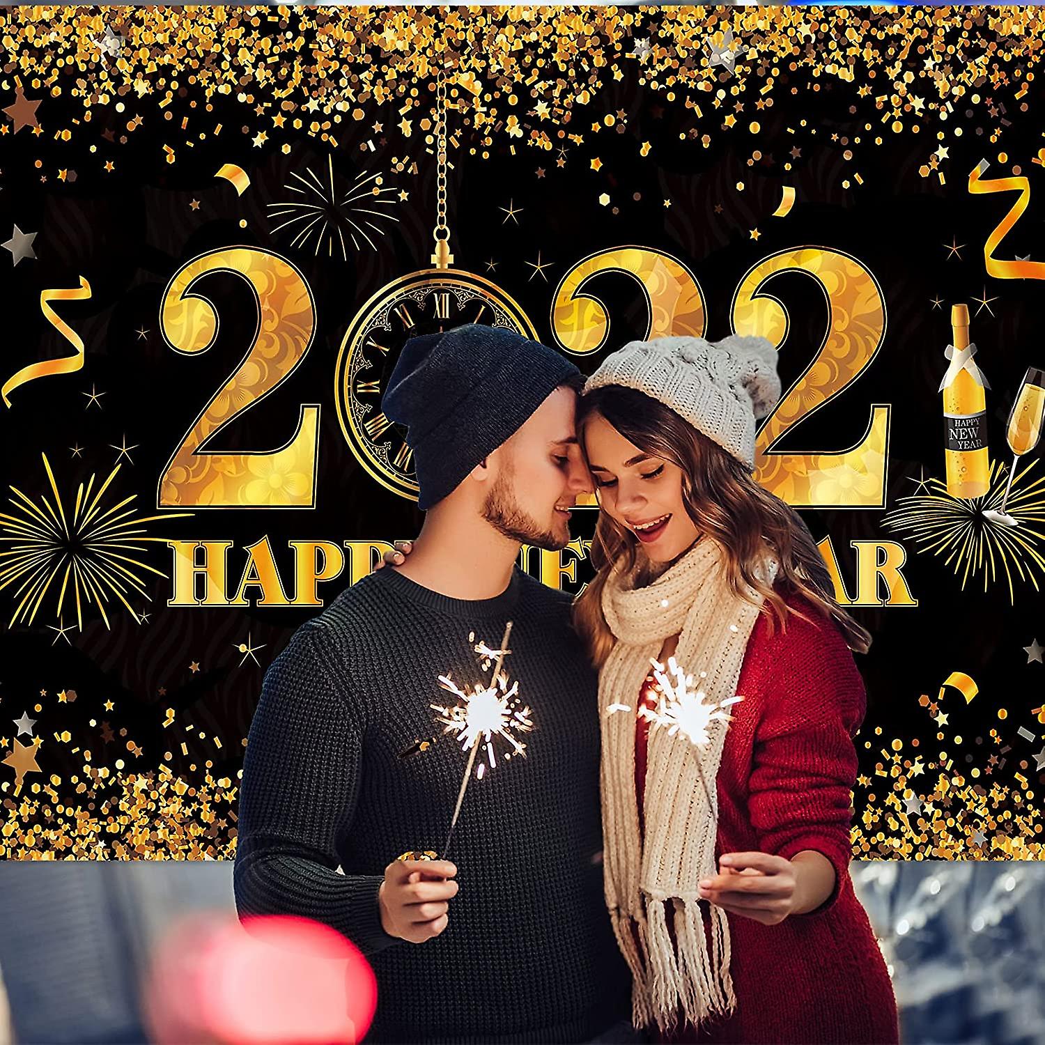Happy New Year 2022 Backdrop Golden Glitter Stars Edge 2022 Pocket ...