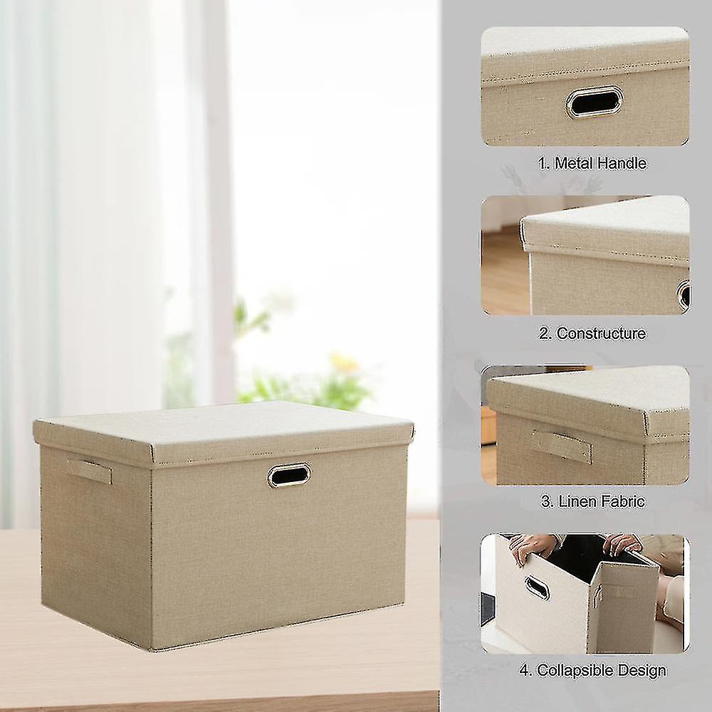 Linen Fa Stora Bin With Lid Foldable Stora Box Izer Stora Basket ...