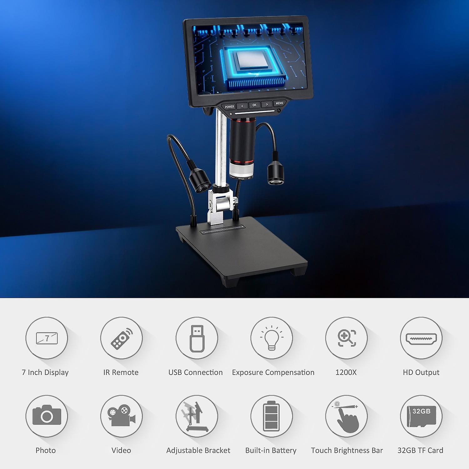 7-inch LCD Screen Video Microscope with 32GB TF Card 1200X Microscope ...