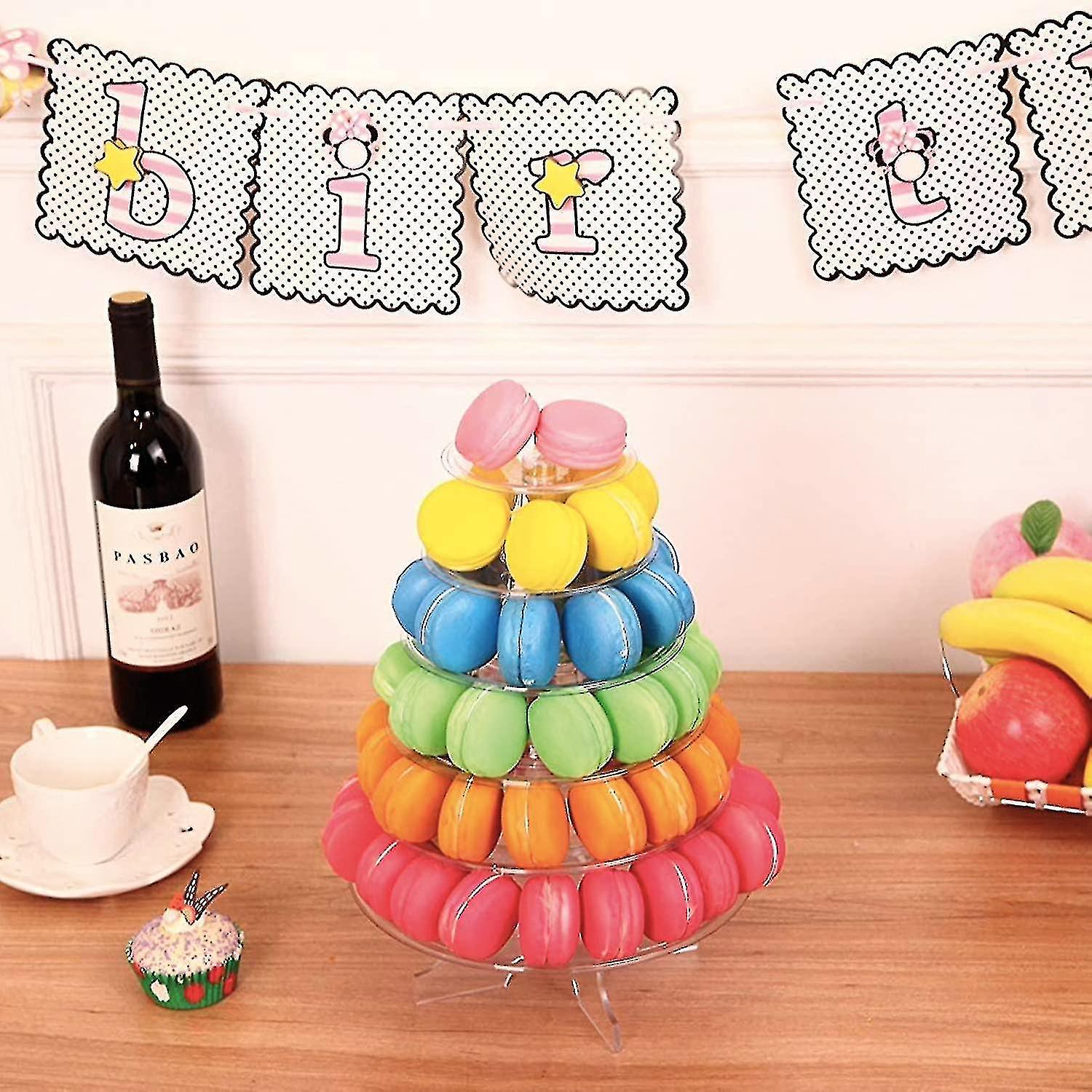6 Tier Round Plastic Macaron Tower Stand Macarons Holder Macaroon Cake Tower Display Stand For