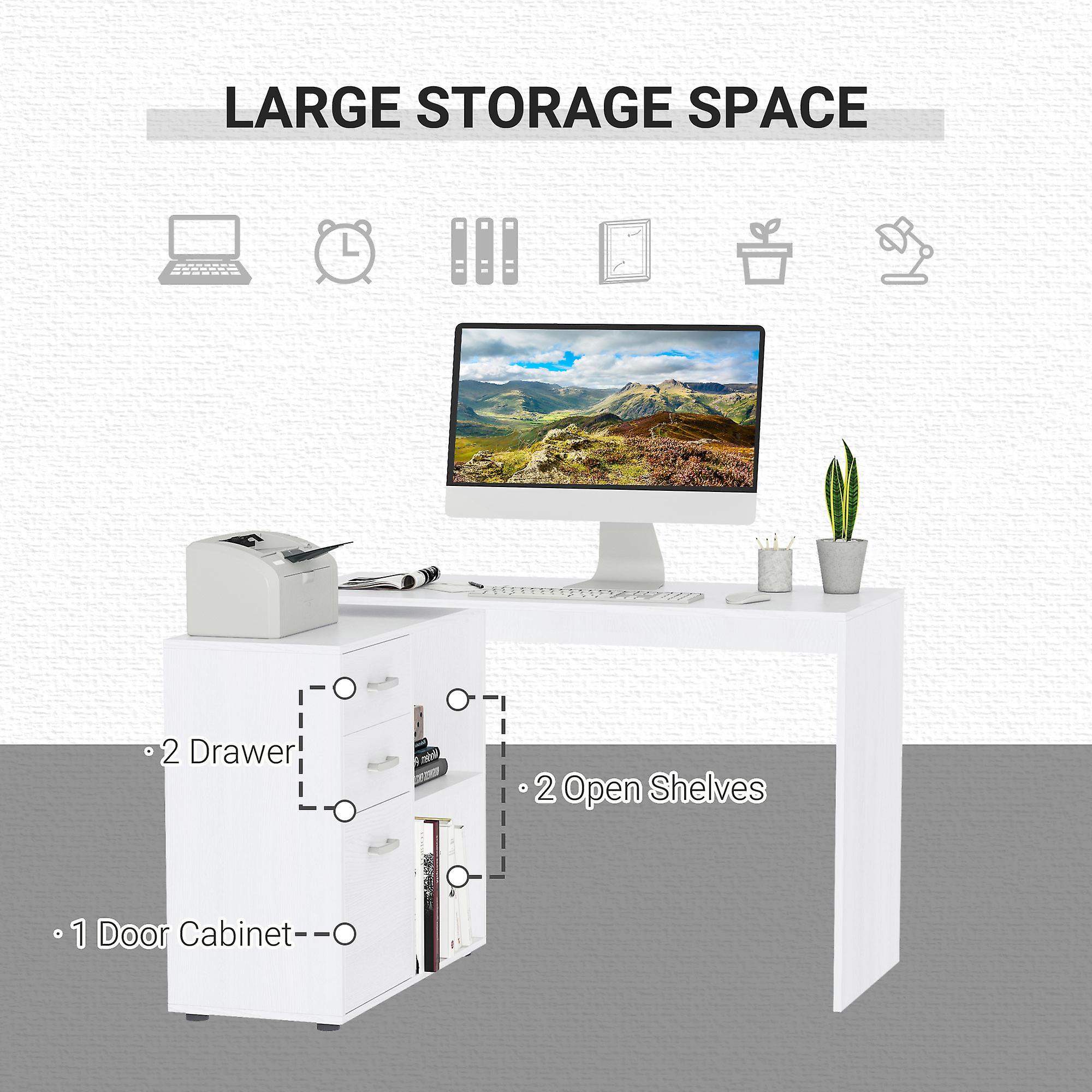 HOMCOM Computer Desk Table Workstation L Shape File Cabinet White Home ...