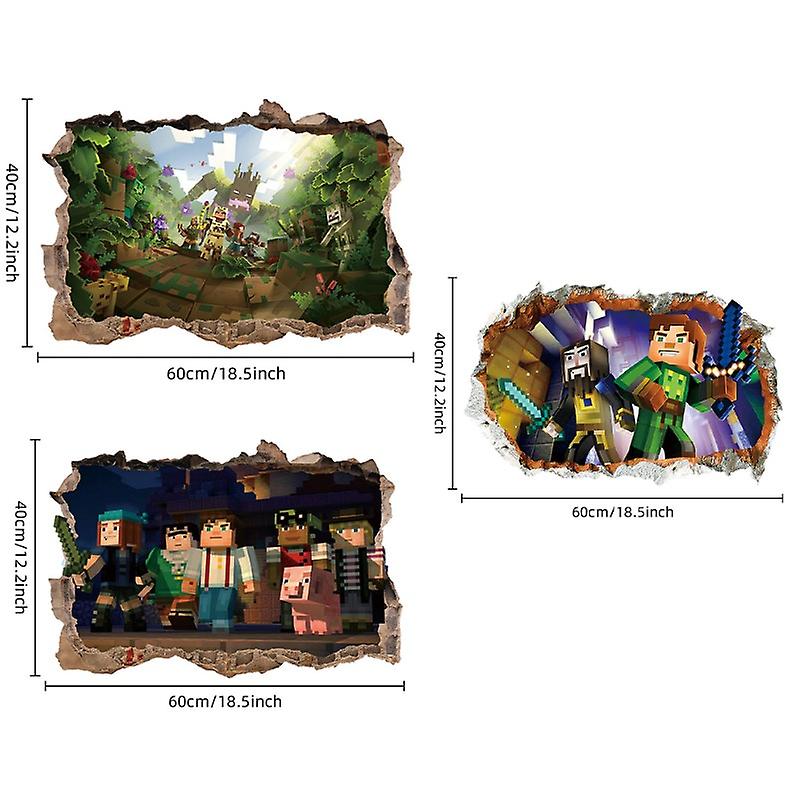 3pcs Minecraft Wall Stickers 3D Smash Wall Decal Removable Wall ...