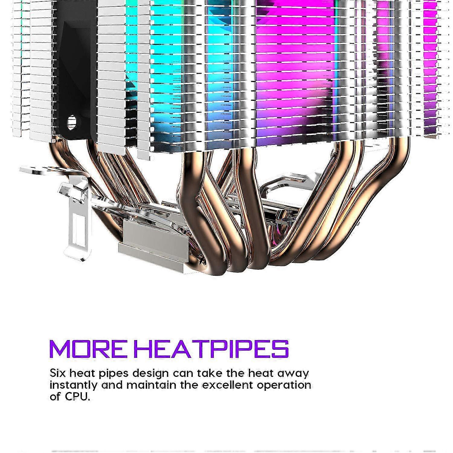 CPU Air Cooler with 6 Heat Pipes, Twin-Tower Heatsink, 90mm Rainbow LED ...