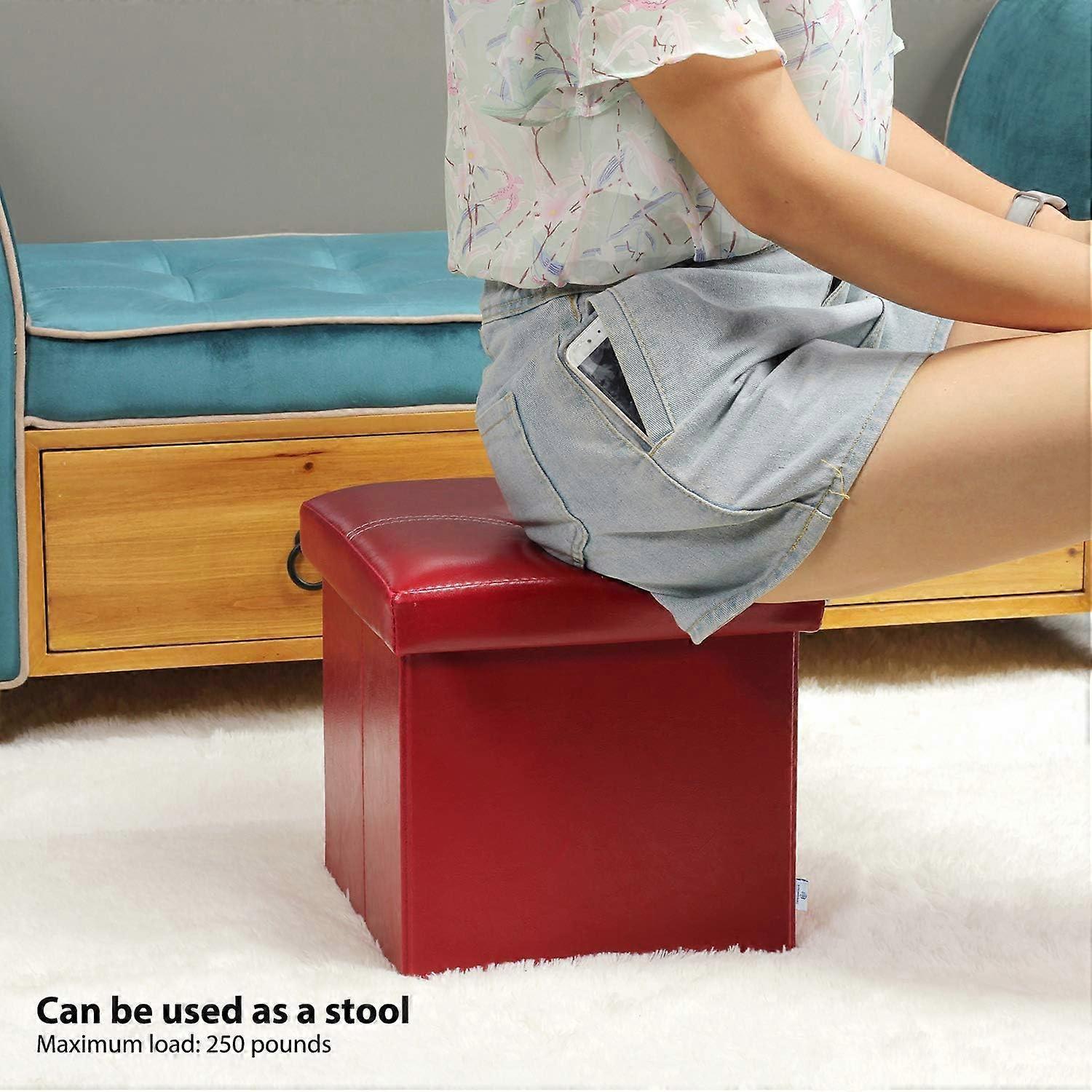Storage Ottoman with Faux Leather Foldable Small Square Foot Rest ...