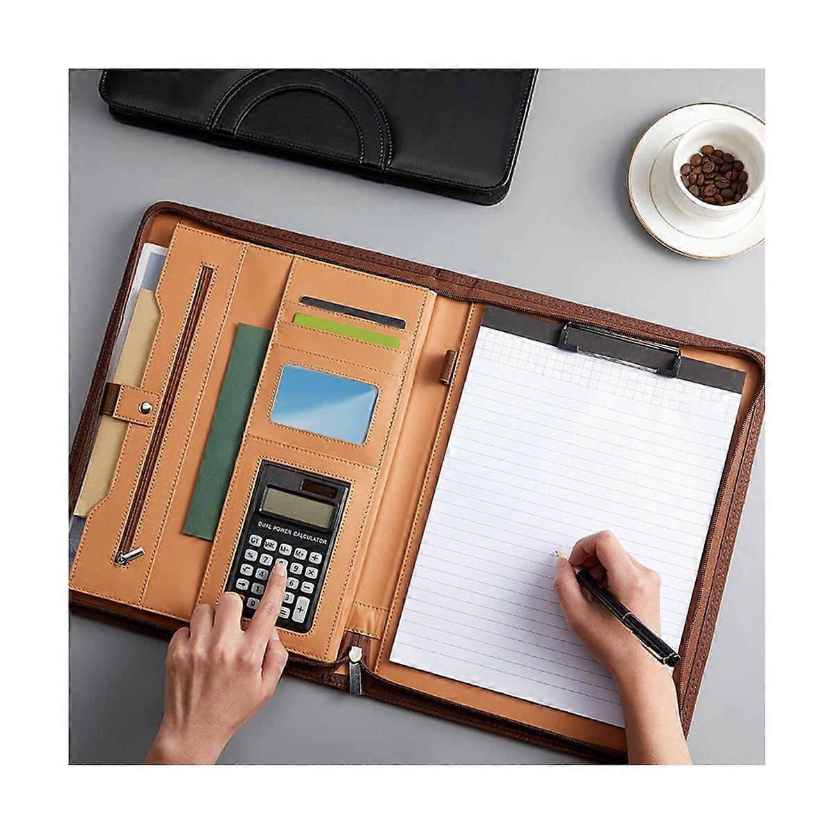 Leather Portfolio Folder with Zipper for Women/Men, Business Padfolio ...