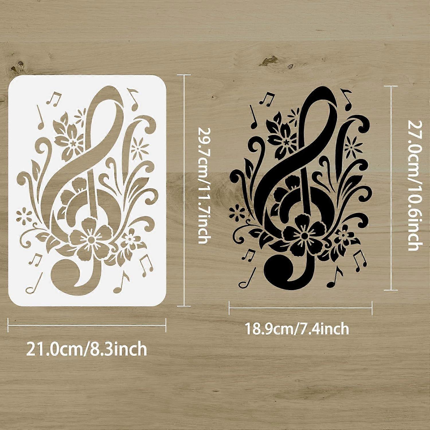 Treble Clef with Flower Stencil 11.7x8.3 inch Hollow Out Jumping Music ...