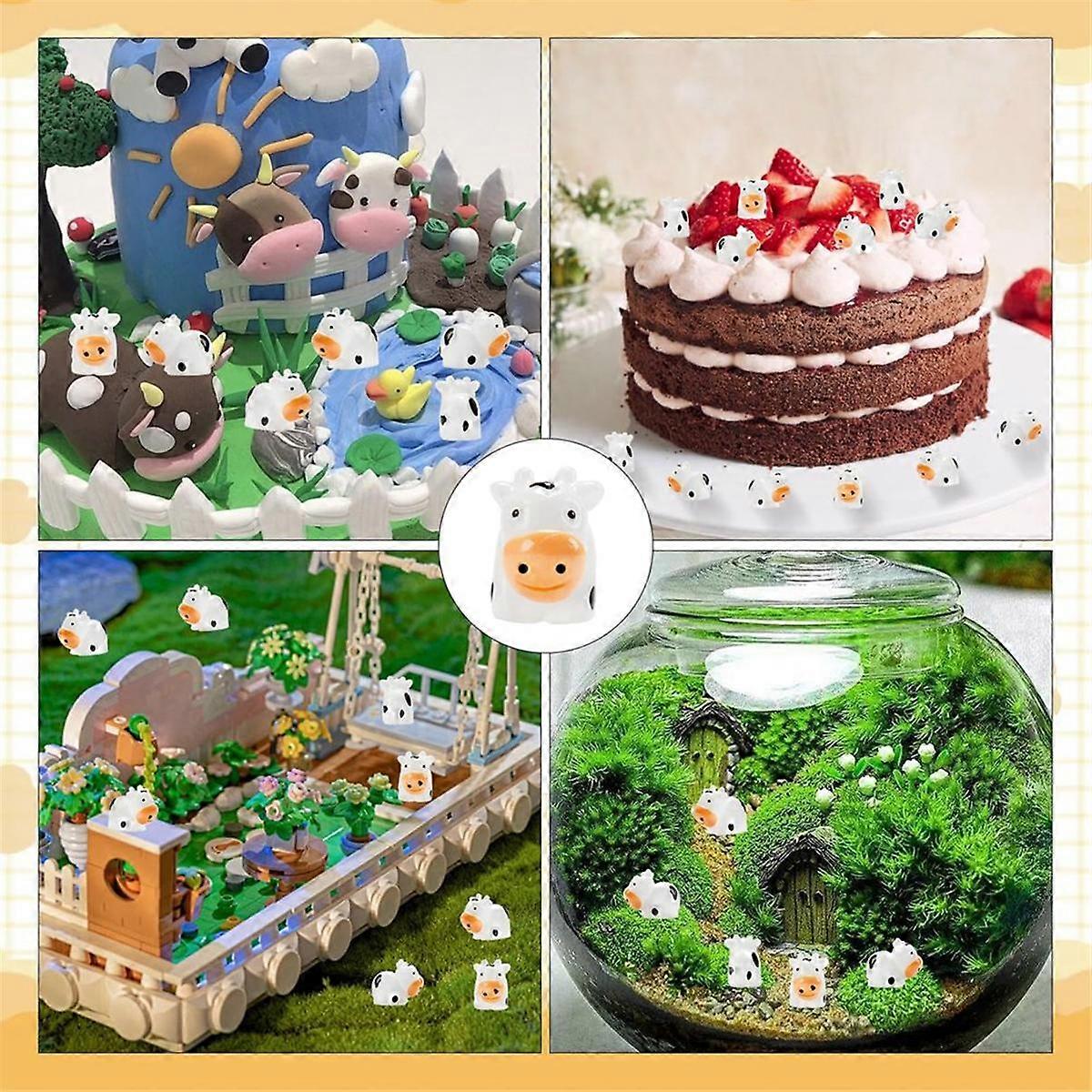 100 Pcs Mini Cow Figurines Resin Cow Miniature Animals Figurines Fairy ...