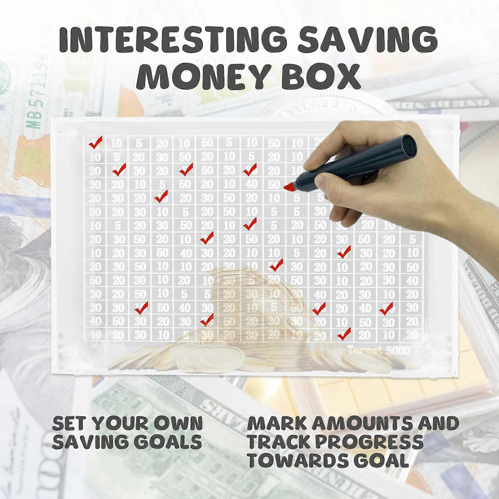 Transparent money box with numbers, money box 5000 euros, acrylic ...