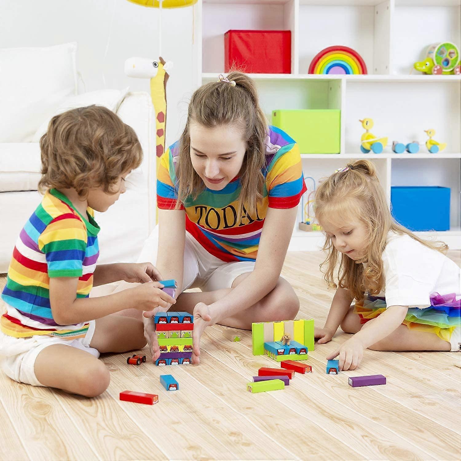 Colored Stacking Game Wooden Building BlocksTower Board Games for Kids ...