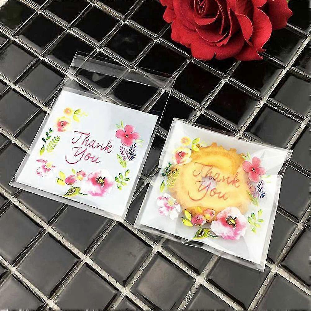 100pcs Thank You Flower Pattern Gift Bag Self Adhesive Candy Cookie ...