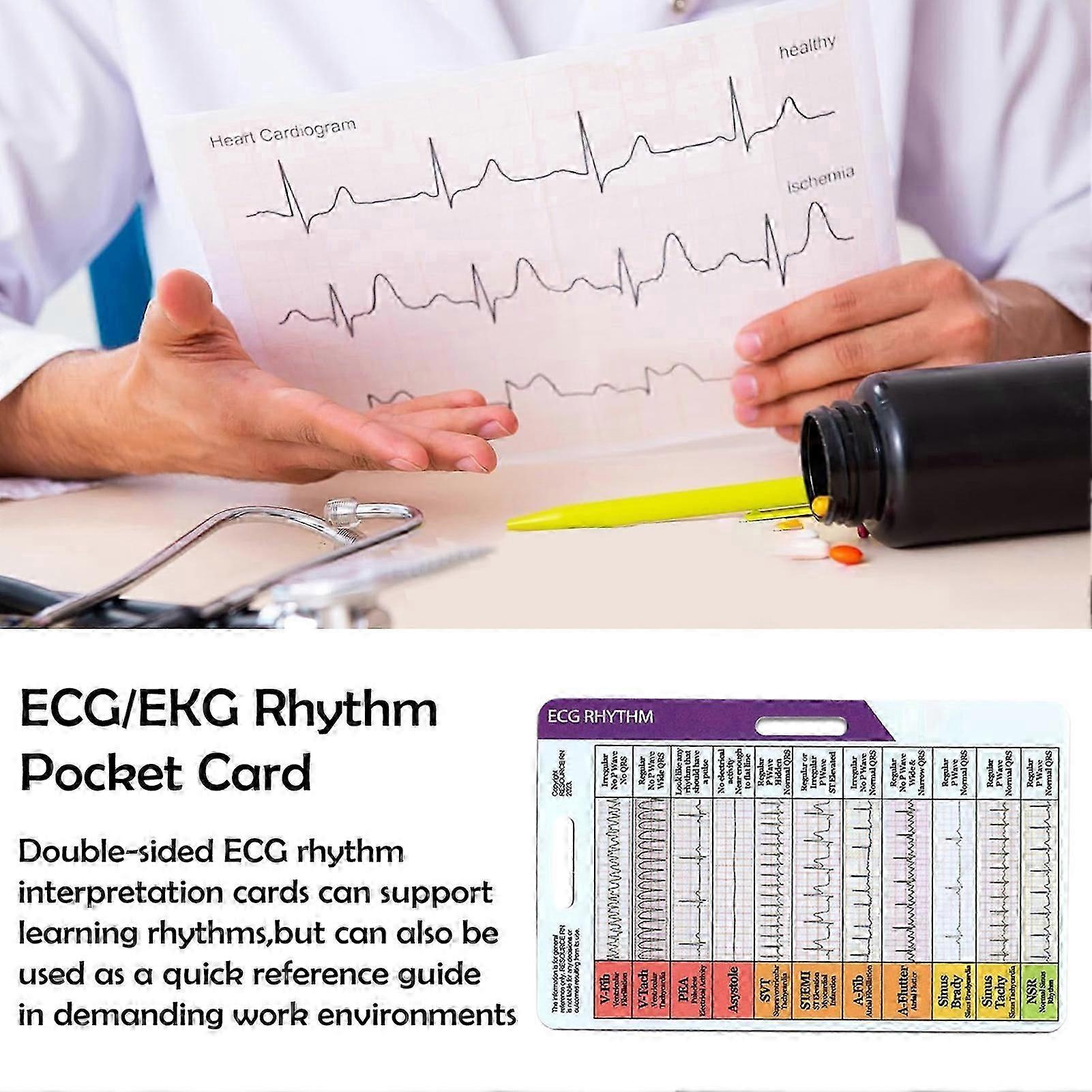 ECG/EKG Rhythm Pocket Card, Double Sided Design EKG Rhythm ...