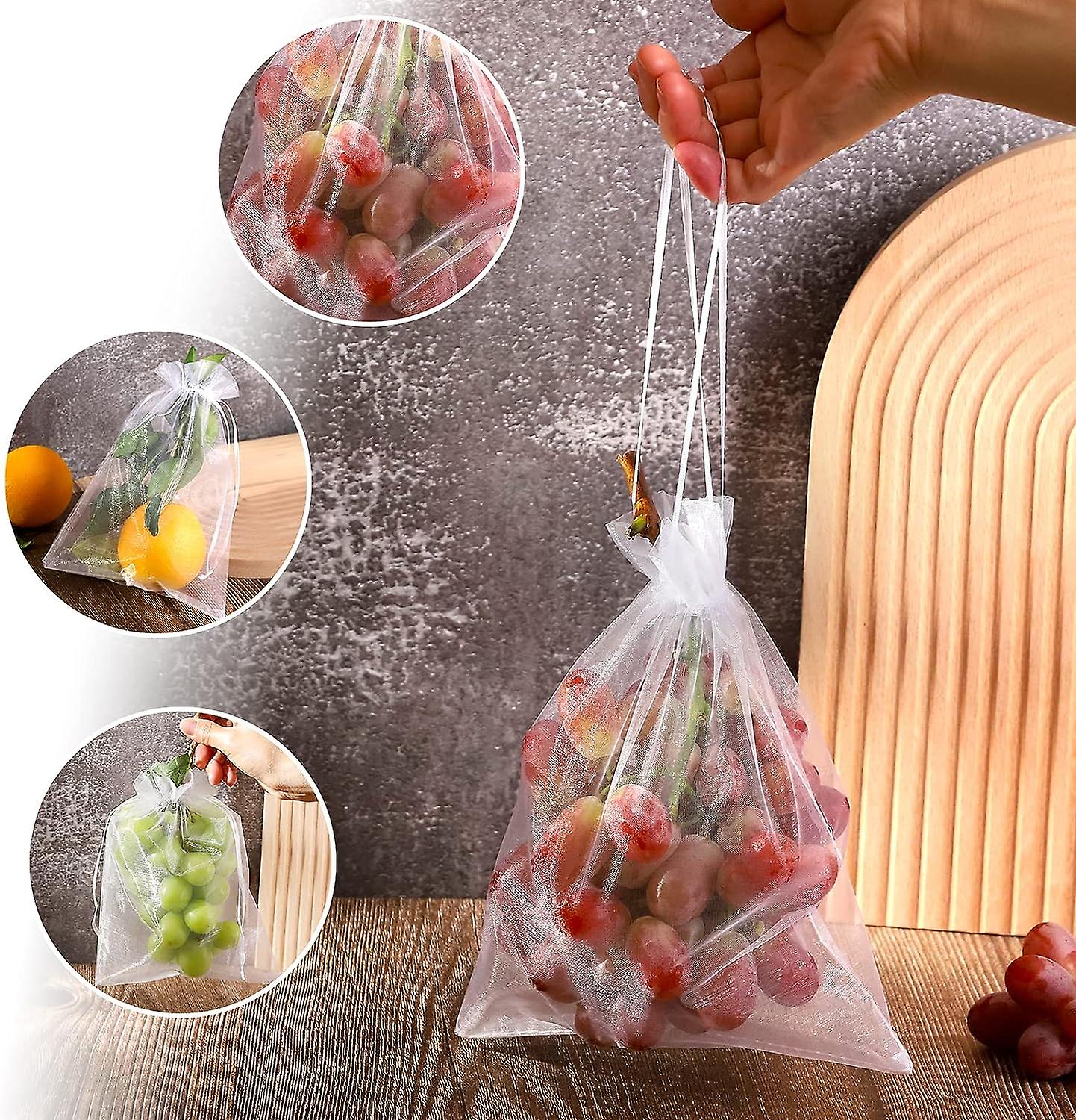 50pcs Fruit Protection Bags 6x8 inch, White Mesh Drawstring Netting ...