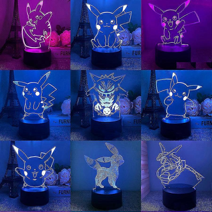 Anime Figures Night Light Manga Pocket Monsters Pikachu Gengar Acrylic ...