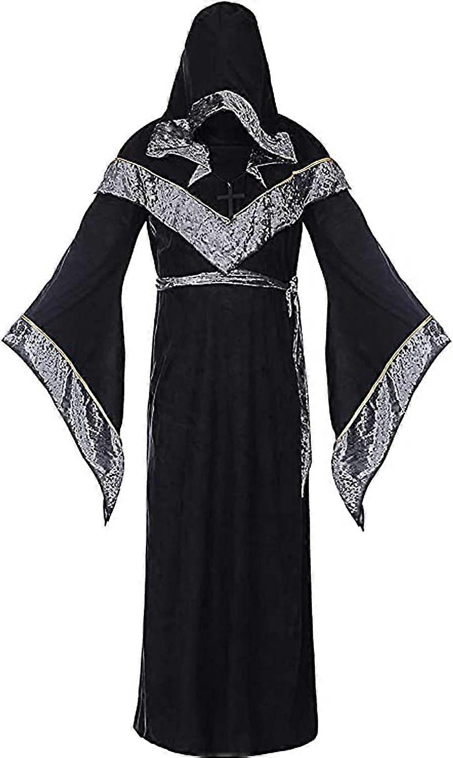 Mens Halloween Costume Hooded Sorcerer Robe, Medieval Vintage ...
