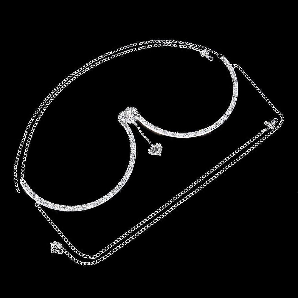1pcs Rhinestone Chest Bracket Chain Trendy Crystal Heart Pendant Chest ...