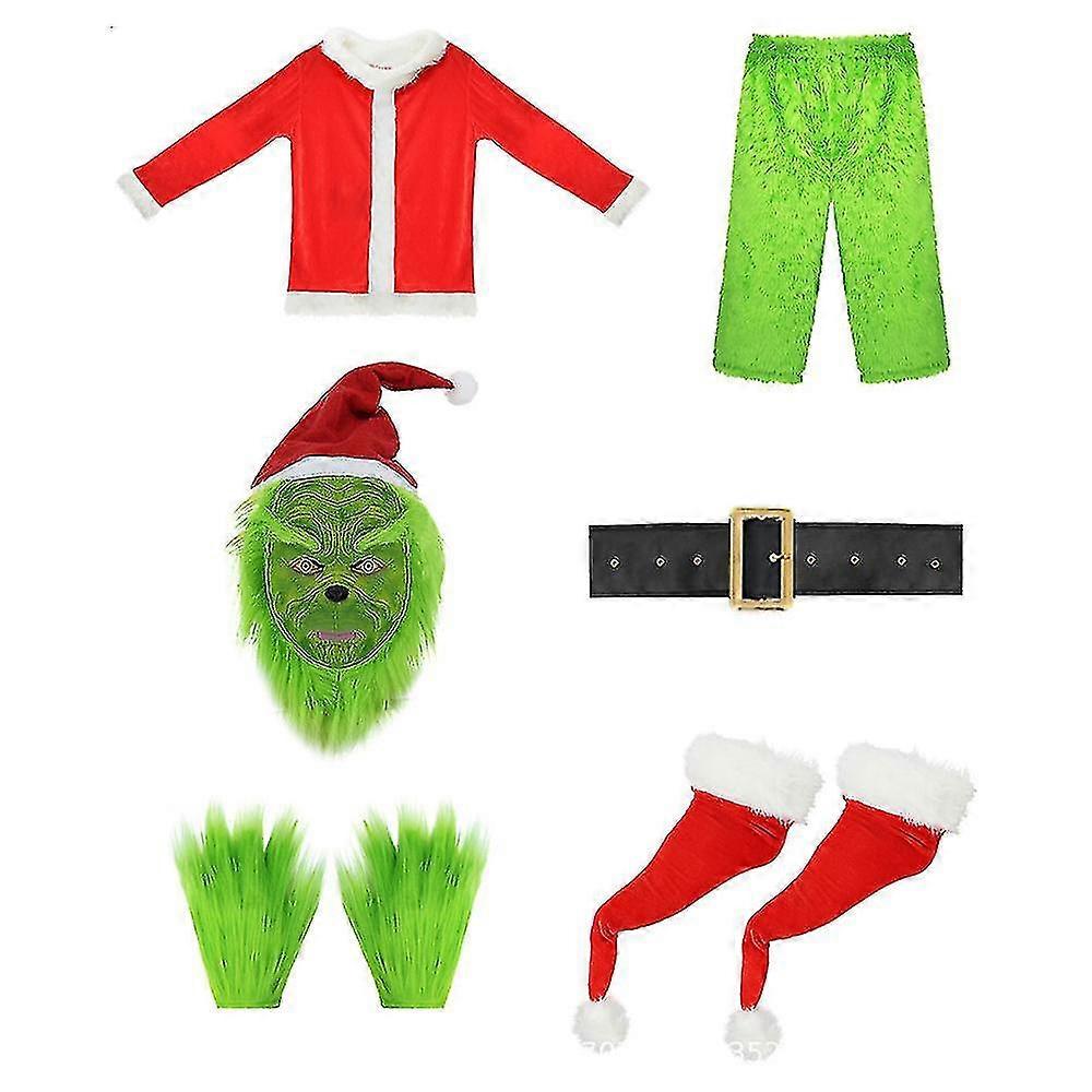 Grinch Costume Halloween Christmas Santa Cosplay Scary Green Hair ...