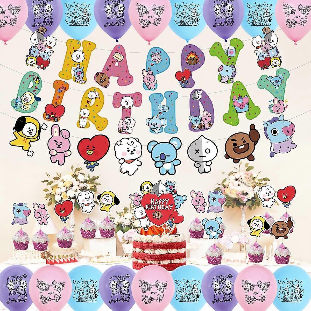 Cute cartoon Birthday party supplies decoration cake toppers banner decor include happy birthday ...