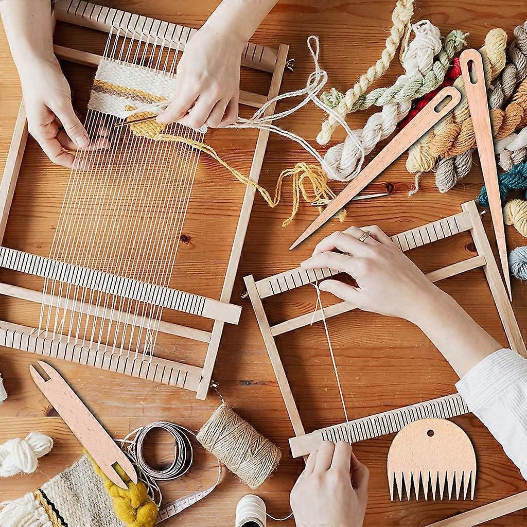 7 Pcs Wooden Hand Loom Stick Set Wooden Weaving Needle Shuttle Comb for ...