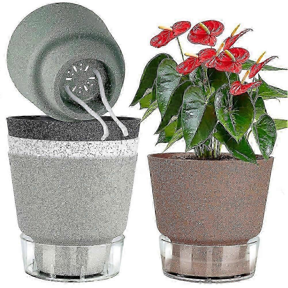 Plant Pots 6 Inch Self Watering Pots, 5 Pack Flower Pots Outdoor Indoor ...