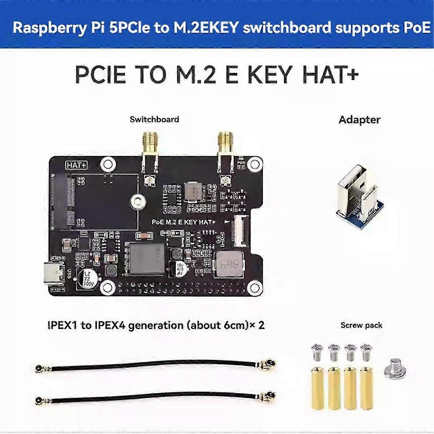 For Raspberry Pi 5 PCIe to M.2 E KEY with PoE HAT+ Expansion Board ...