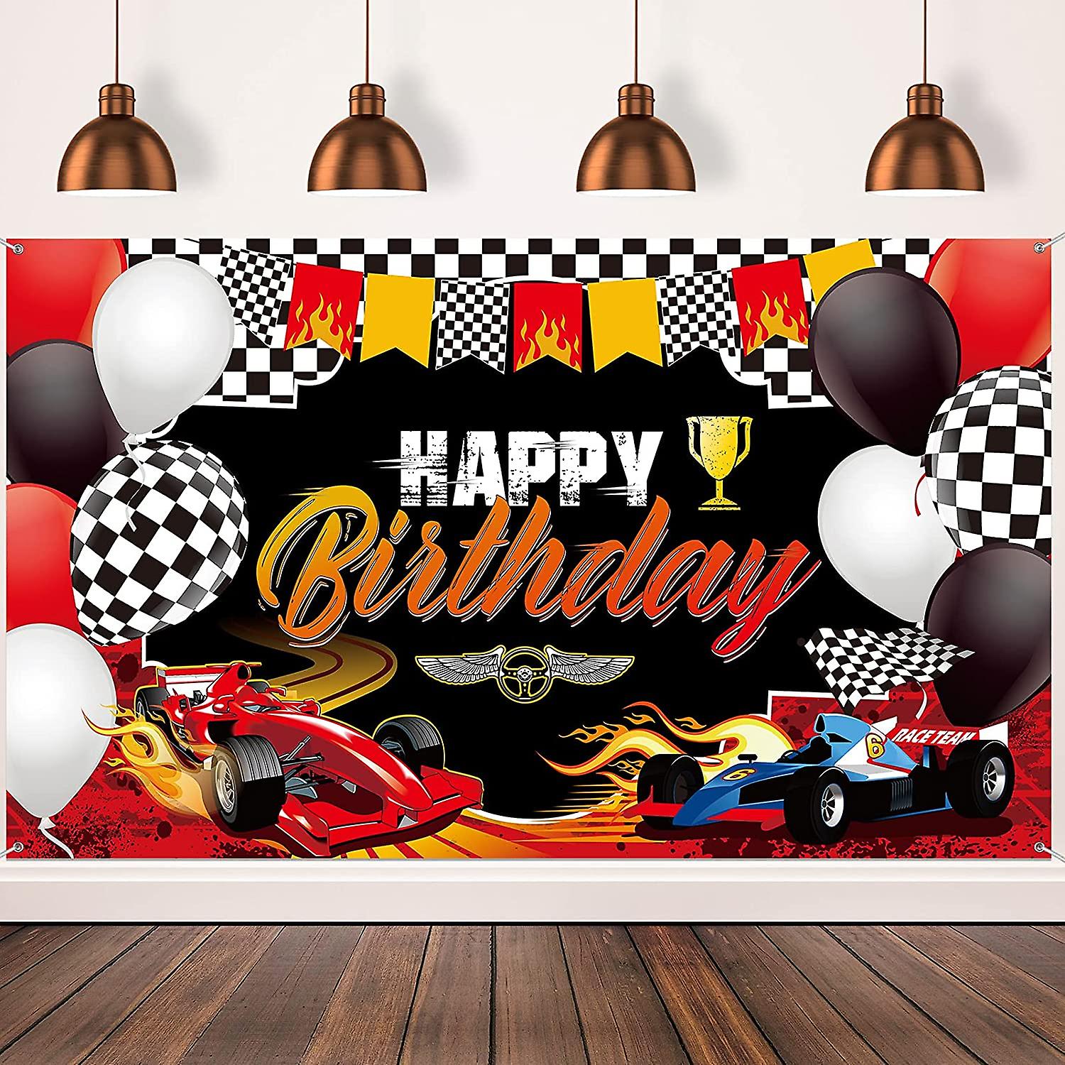 Happy Birthday Backdrop Car Themed Birthday Party Decorations Racing ...