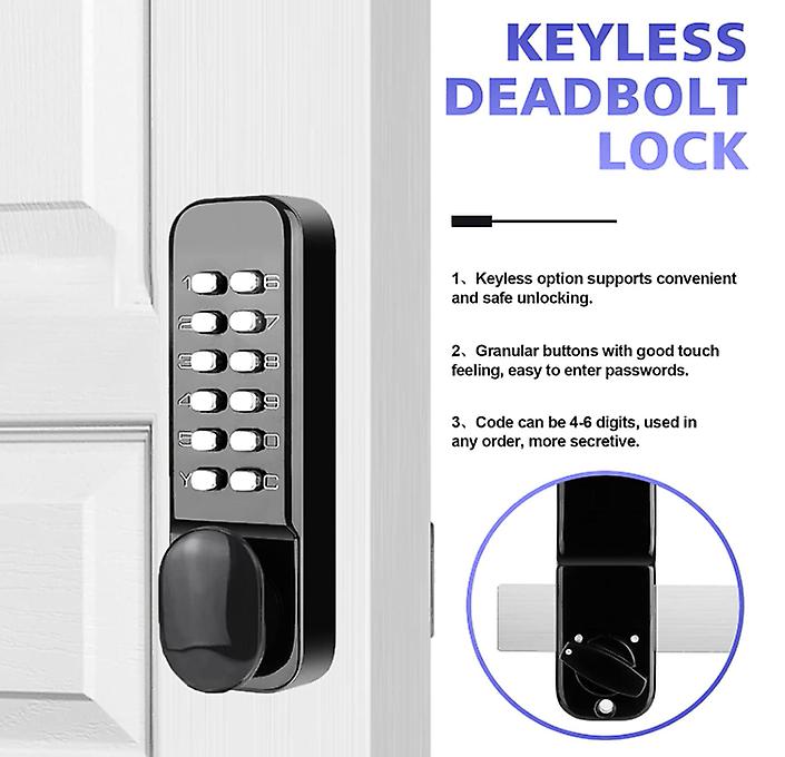 Mechanical Keyless Entry Door Lock with Keypad Door Knob, Black, 14.2*4 ...