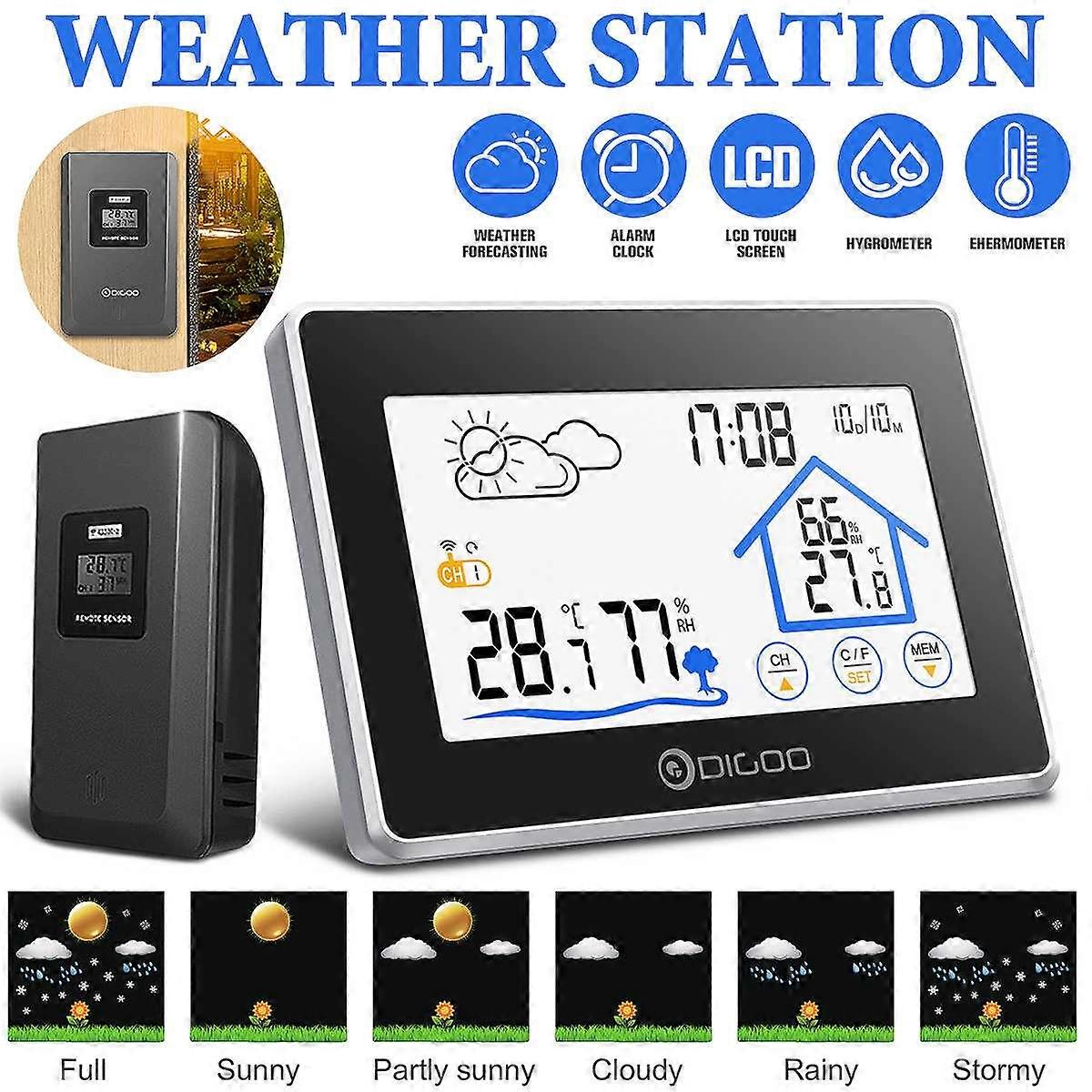 Digoo DG-TH8380 Wireless Touch Weather Station Indoor Outdoor Forecast ...